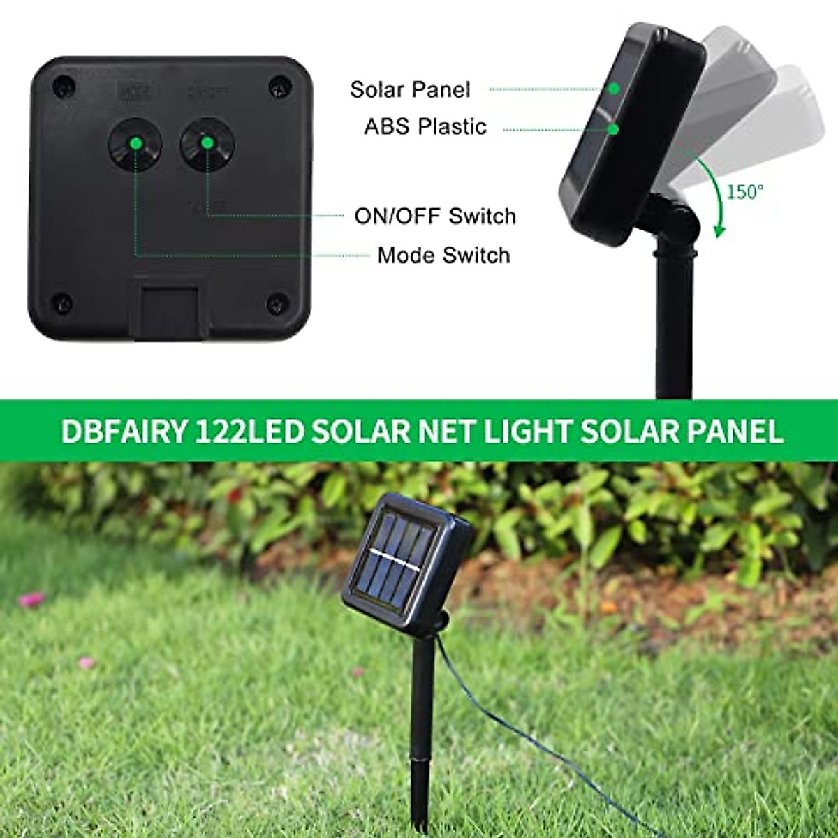 Solar Led Net Lights,100 LEDs Net Mesh Tree-Wrap Lights 4.9ft x 4.9ft,Dark Green Cable,8 Modes Outdoor String Decorative Lights for Window Wall Background Camping Beach Garden Patio (Warm White)