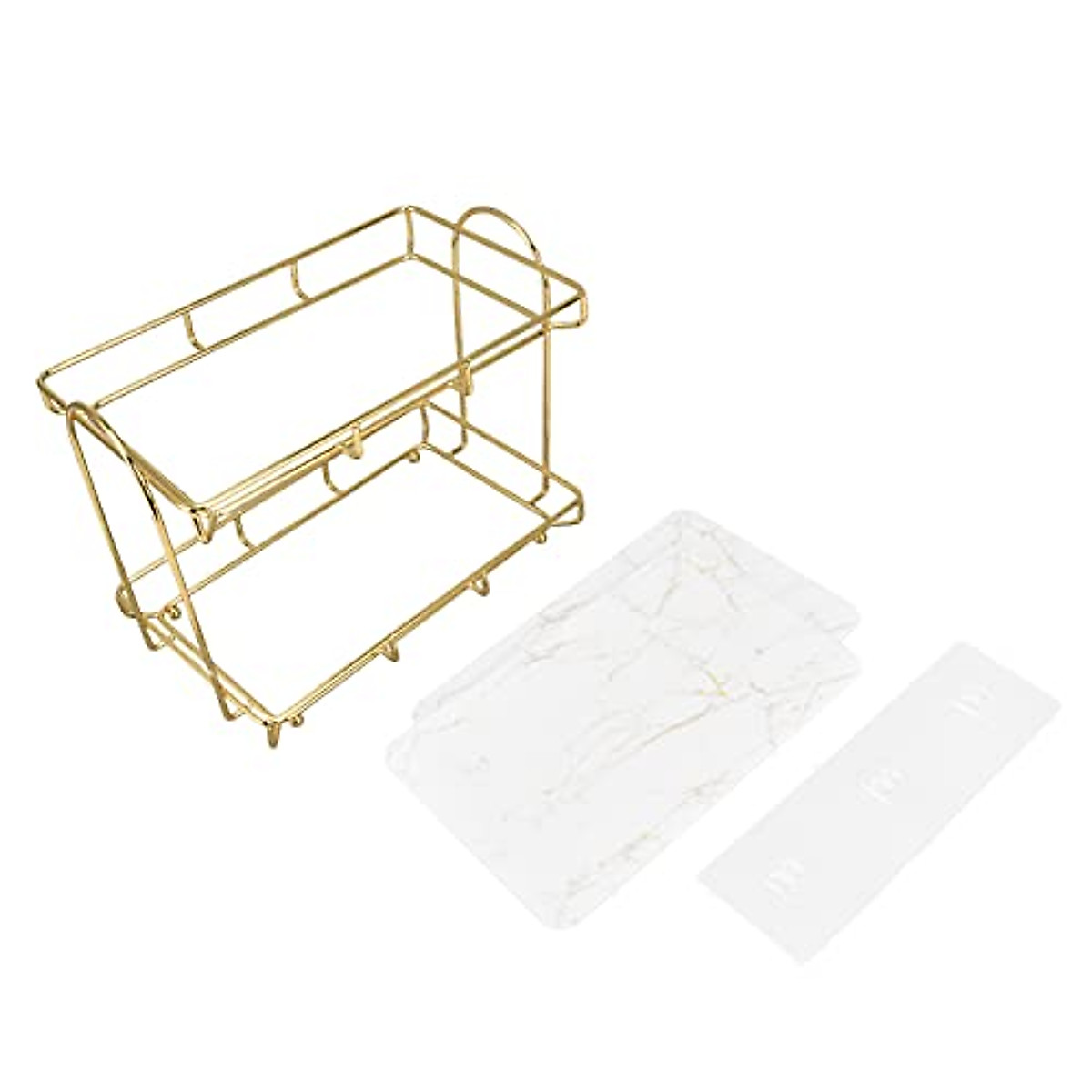 FTVOGUE 2-Tier Shelf Organizer Bathroom Countertop Rack Large Capacity Golden Bathroom Countertop Rack Storage Tray for Home Hotel Bedroom