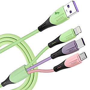 Multi Charging Cable 2Pack 3FT, 3 in 1 5A Multiple USB Fast Charger Cord Adapter with Lightning/Type C/Micro USB Port, Compatible with iPhone/Samsung Galaxy/Pixel/Phones/Tablets and More (Green)