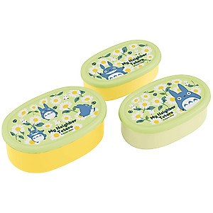 Skater My Neighbor Totoro Food Storage Container with Lids 3pc Set - Authentic Japanese Design - Durable, Dishwasher Safe - Daisies