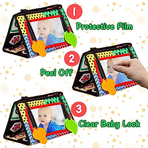 Little World Tummy Time Floor Mirror - Tummy Time Mirror Double High Contrast with Teething Toys, Developmental Black and White Baby Toys for Infants Newborn 0-3 Months Baby Boys and Girls