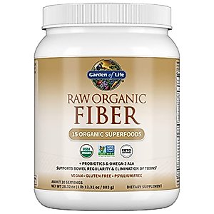 Garden of Life Fiber Supplement, Raw Organic Fiber Powder - 30 Servings, 15 Organic Superfoods, Probiotics and Omega-3 ALA, 4g Soluble Fiber, 5g Insoluble Fiber for Regularity, Psyllium Free Fiber