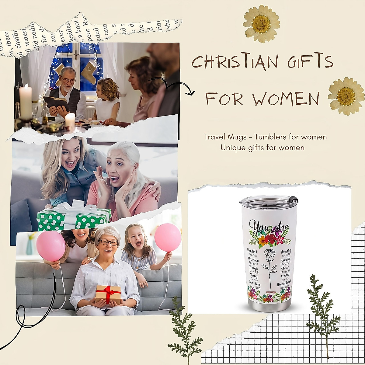 Openhaha Christian Gifts for Women. Spiritual Gifts, Inspirational Religious Gift for Women. Birthday Gifts for Women. Christmas, Mother's Day Gifts for Mom Grandma. Stainless Steel 20 oz Mug Tumbler