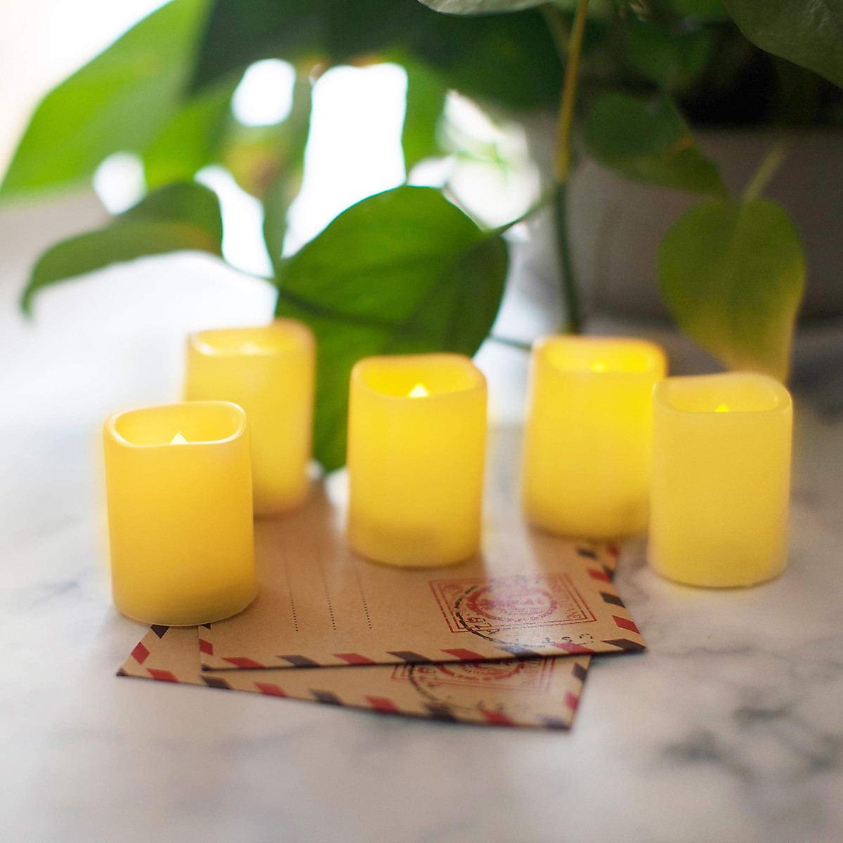 Flameless LED Battery Operated Votive Candles with Timer Flickering Plastic Votives Night Lights for Home Garden Wedding Party Christmas Halloween Decorations Pumpkin Light, Batteries Included, 6 Pack