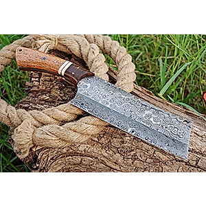 Damascus Meat Cleaver Knife, Damascus Steel Chef Knife & Butcher Knife - Multipurpose Sharp Knife, Vegetable Cleaver & Meat Cleavers, Kitchen Knife for Meat with Rose Wood Handle & Knife Sheath
