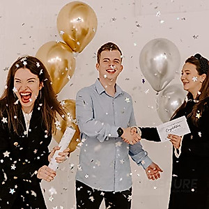 Confetti Cannon - 6 Pack Holographic Silver Party Poppers Confetti Shooters | 2x Streamer Poppers and 4x Star Confetti Poppers Bulk | Confetti Bomb Party Poppers for Celebrations | Confetti Gun for Birthday, Graduation, New Years Eve, Wedding, Photo Shoot