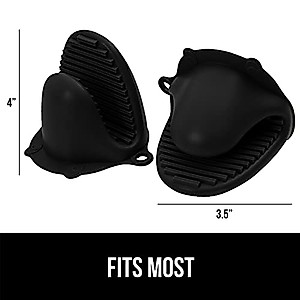 Gorilla Grip Heat and Slip Resistant Silicone Mini Potholders Mitts, Oven Mitt Gloves, BPA-Free, Textured Design, Better Grip, Hot Plate Holder, Kitchen Finger Grips, Cooking, Waterproof 2 Set, Black