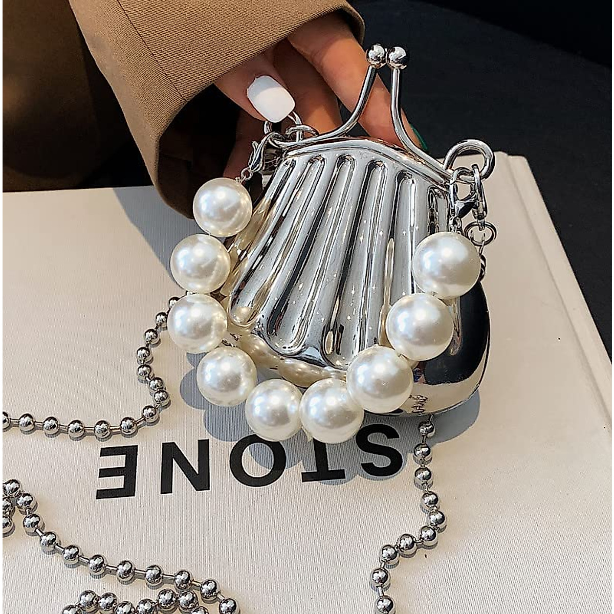 Zenosy Mini Pearl Evening Bag for Women Fashion Handbag Satchel Purse Shoulder Bag Crossbody Purse with Pearls
