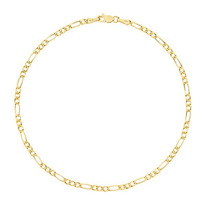 Nuragold 10k Yellow Gold 2.5mm Figaro Chain Link Bracelet or Anklet, Mens Womens Jewelry 7" 7.5" 8" 8.5" 9"