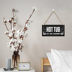 Hot Tub Sit Sip Simmer Wooden Hanging Sign Plaque Rustic Wall Art Decor For Home Decoration 12 X 6 Inches