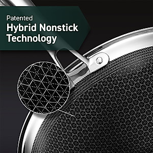 HexClad 3 Piece Hybrid Stainless Steel Cookware Set - 12 Inch Fry Pan, 12 Inch Griddle Skillet, 12 Inch WoK - Stay-Cool Handle - Dishwasher Safe, Non Stick, Works on Induction, Gas, & Electric Stove
