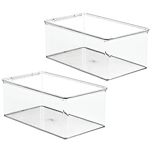 mDesign Plastic Stackable Toy Storage Bin Container Box with Hinge Lid for Organizing Living Room, Play Room, Bedroom, Nursery, Hold Blocks, Puzzles, Books, Lumiere Collection, 2 Pack - Clear