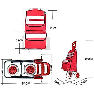 Shopping Trolley on Wheels Multi Function Shopping Cart Fashion Folding Grocery Portable Trolley Thick Aluminum Frame Waterproof Cloth Storage Hand Trucks,Black,36 * 28 * 100Cm ,