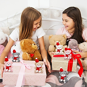 Jexine 12 Pcs Christmas Mini Plush Bears Bunny 3.14 Inch Tiny Stuffed Jointed Furry Doll Toys for DIY Gifts Christmas Tree Stocking Stuffers Keychain Baby Shower Wedding Party Favors(Cute Bear)