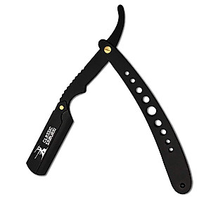 New Ergonomic Design Stainless Steel Professional Folding Straight Edge Barber Razor Shavette Manual Shaver with 15 Astra Double Edge Razor Blades
