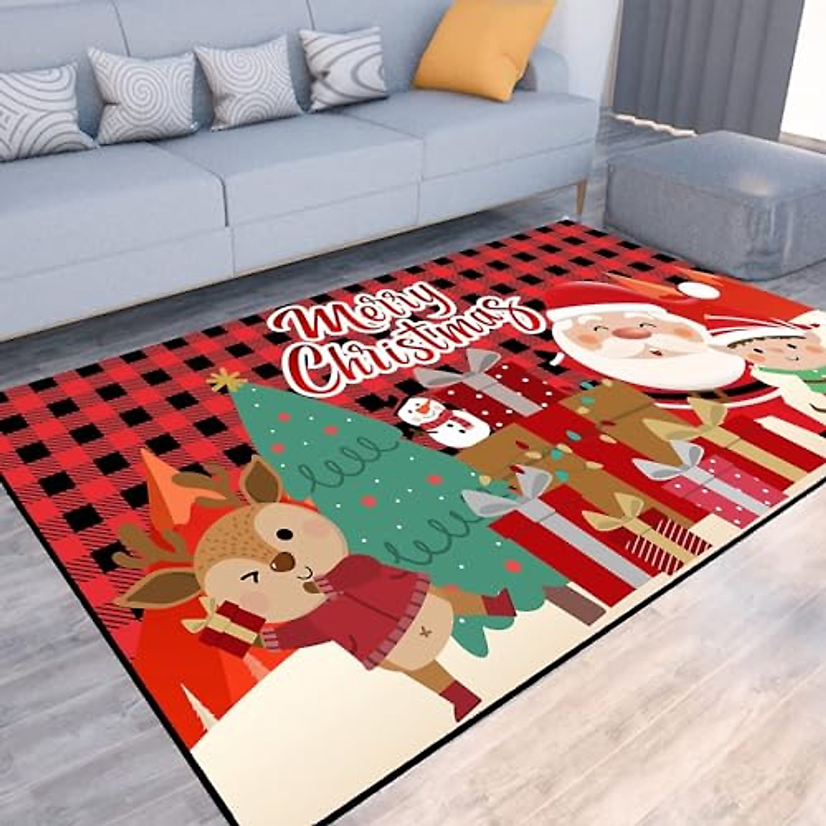 FUYEUN Plaid Christmas Area Rug, Snowflake Rug, Xmas New Year Gift Door Mat for Bedroom Living Room Kitchen, Merry Christmas Indoor Floor Mats for Holiday Festive Decoration,63" X 31"