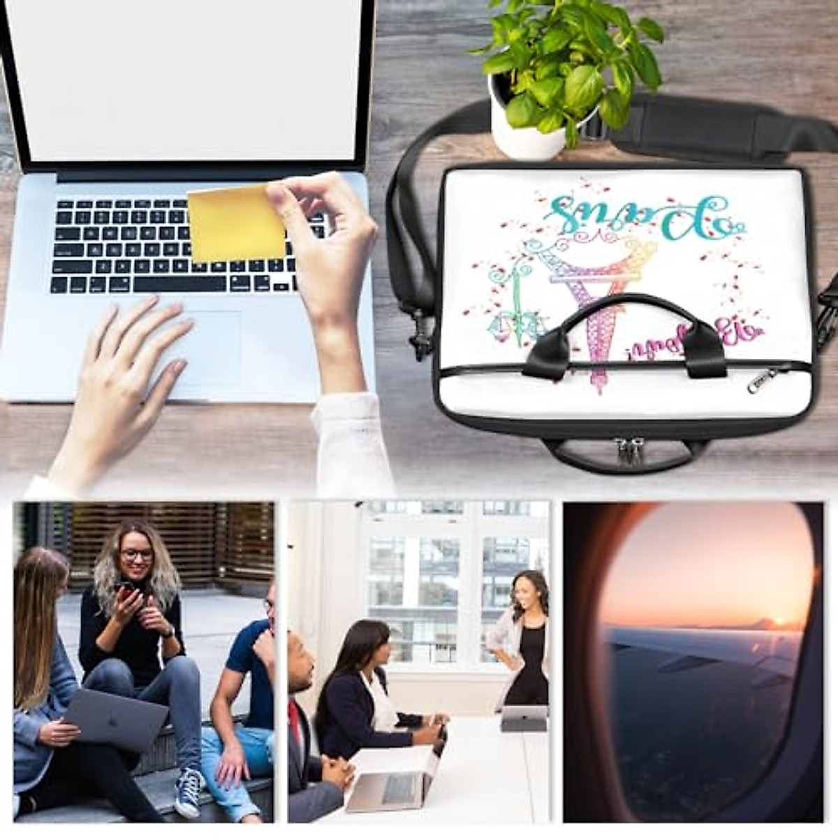 Paris Eiffel Tower Laptop Computer Bag Waterproof Shoulder Messenger Bag 13-15 inch Durable Laptop Tote Bag with Shoulder Strap Handle Lightweight Crossbody Briefcase