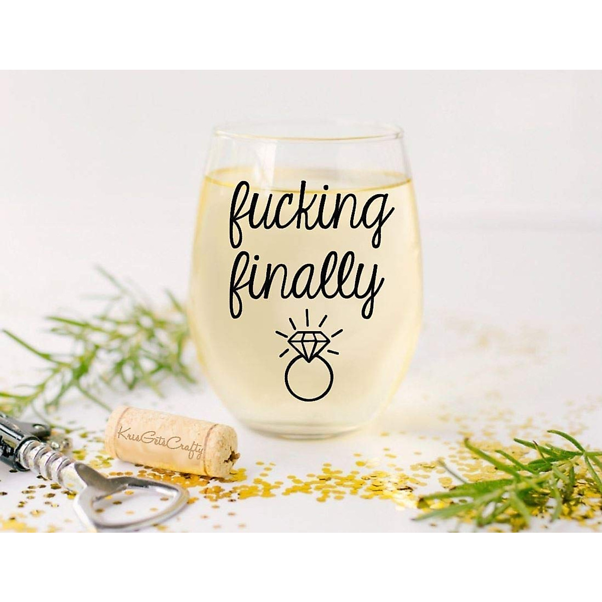 Fucking Finally™ - Engagement Gift - Large 21oz Stemless Wine Glass
