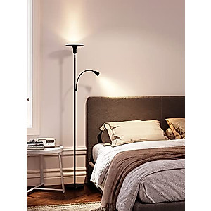 addlon Torchiere Floor lamp with Adjustable Reading lamp, with reomte Control, Standing lamp for Living Room, Bedroom and Office - Black
