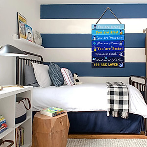 Baihui Outer Space Wall Decor Funny Spaceman Wall Art for Boys Room Inspirational Wood Signs for Kids Bedroom Decor Motivational Quote Playroom Nursery Decorations Blue Room Decor