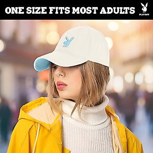 Playboy Dad Hat, Cotton Twill Adjustable Baseball Cap with Curved Brim, Off White, One Size