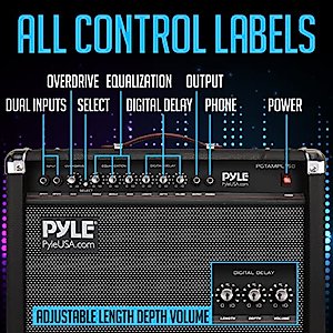 PyleUsa Portable Electric Guitar Amplifier,40 Watt Power,Two 6” & 8” High-Definition Speaker Cones, Bass, Dual Inputs, Overdrive,Digital Delay, Amp Control Volume, EQ for Beginner and Advance Practice
