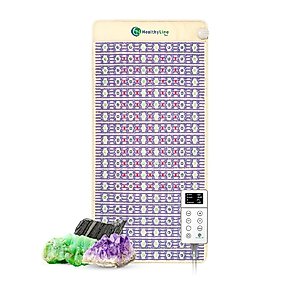 Healthyline Advanced Infrared Heating Pad - Amethyst, Tourmaline and Jade Gemstones - Photon Lights, Negative Ions and Hot Crushed Stones - TAJ Split Inframat Pro (1/2 King, Left)