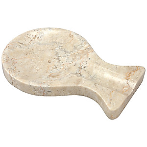 Creative Home Natural Champagne Marble Spoon Rest Ladle Utensil Holder Spatula Holder Kitchen Countertop Dining Table Organizer, 8.6" x 4.9" x 0.8" H, Beige
