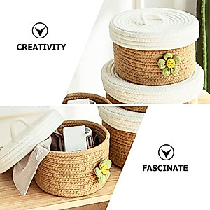 Zerodeko Cotton Rope Basket with Lid Small Woven Storage Baskets Decorative Hamper Nursery Covered Storage Bin Desktop Organizer Small Woven Basket