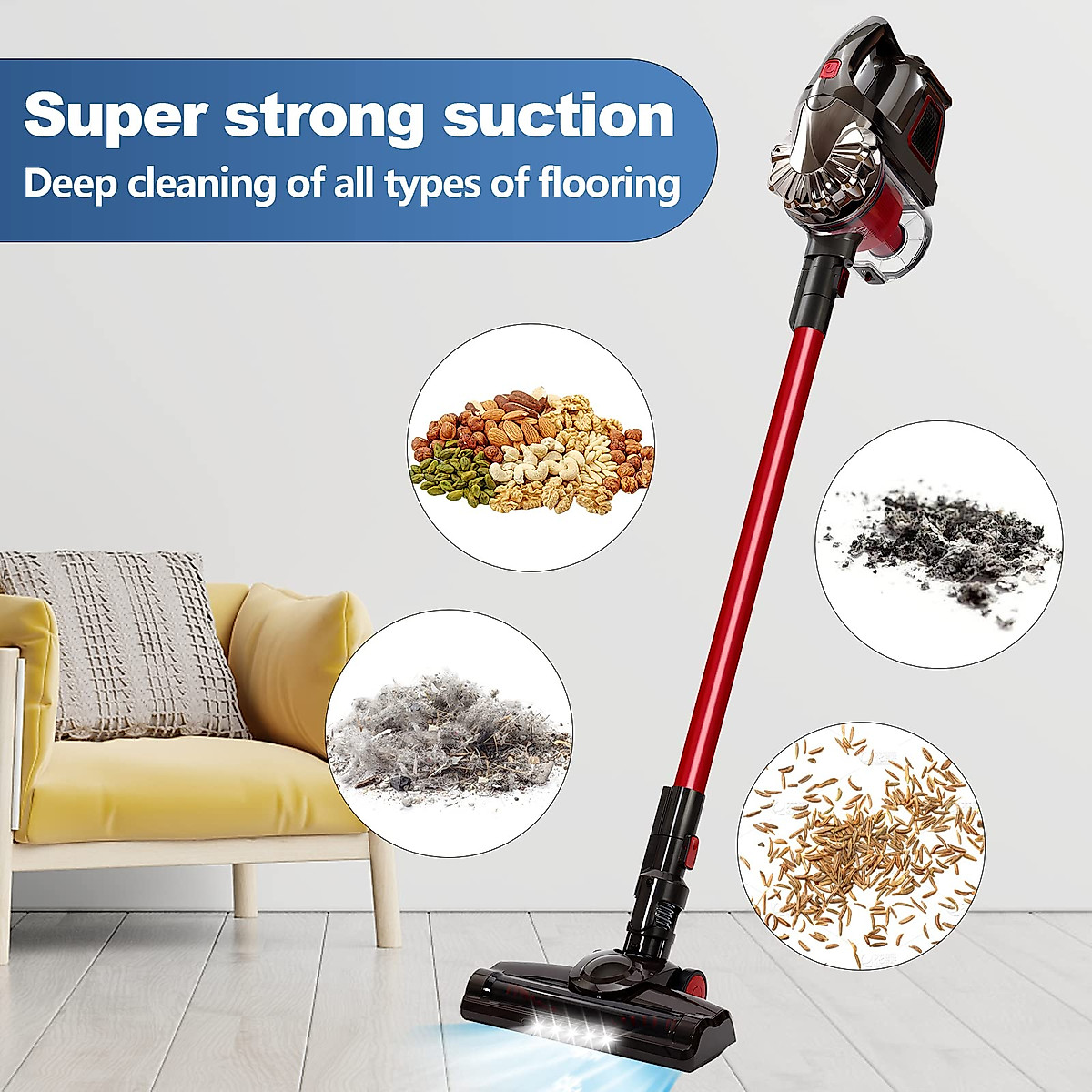 EFUSVAC Cordless Vacuum Cleaner, 35min Runtime, 4-in-1 Rechargeable Vacuum Cordless with 2200mAh Battery, Powerful Handheld Vacuum for Hard Floor Carpet Pet Hair Home