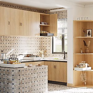 NETEL 2 Packs Pull Out Cabinet Organizer Fixed With Adhesive Nano Film, Heavy Duty Slide Out Pantry Drawers for Kitchen Cabinets, Living Room, Bathroom, 16.5" (L) x 9.8"(W) x 2.36"(H), White