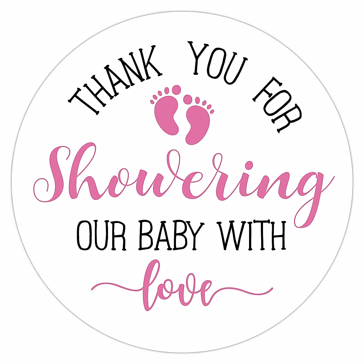 K-Musculo Pink Little Feet Baby Shower Stickers, Thank You for Showering Our Baby with Love Stickers, Baby Shower Favors for Girls, Baby Shower Favor Labels, 2 Inch, Pack of 50.