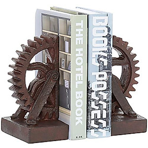MyGift Decorative Bookends Realistic Industrial Gear Shaped Bronze-Tone Bookends, 1 Pair