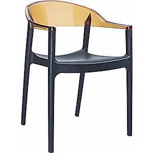 Carmen Modern Dining Chair Black Seat Transparent Amber Back (Pack of 2)