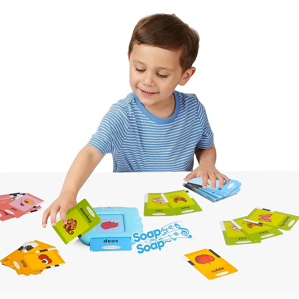 Toddler Flash Cards Learning Toys for 2 3 4 5 6 Year Old Reading Machine with 112 Pcs Flash Cards 224 Words Preschool Learning Activities for Toddlers Kids Birthday Gifts (Blue)