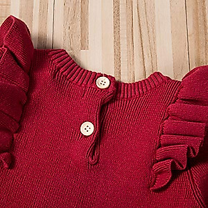 Toddler Baby Girls Knitted Long Sleeve Ruffles Sweater Dress Outfits Winter Warm Tops Clothes (Red, 4-5 Years)