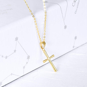 SISGEM Solid 18k Gold Cross Pendant Necklace for Women, Real 18 Carat Gold Religious Jewelry Gifts for Her, 18 inch