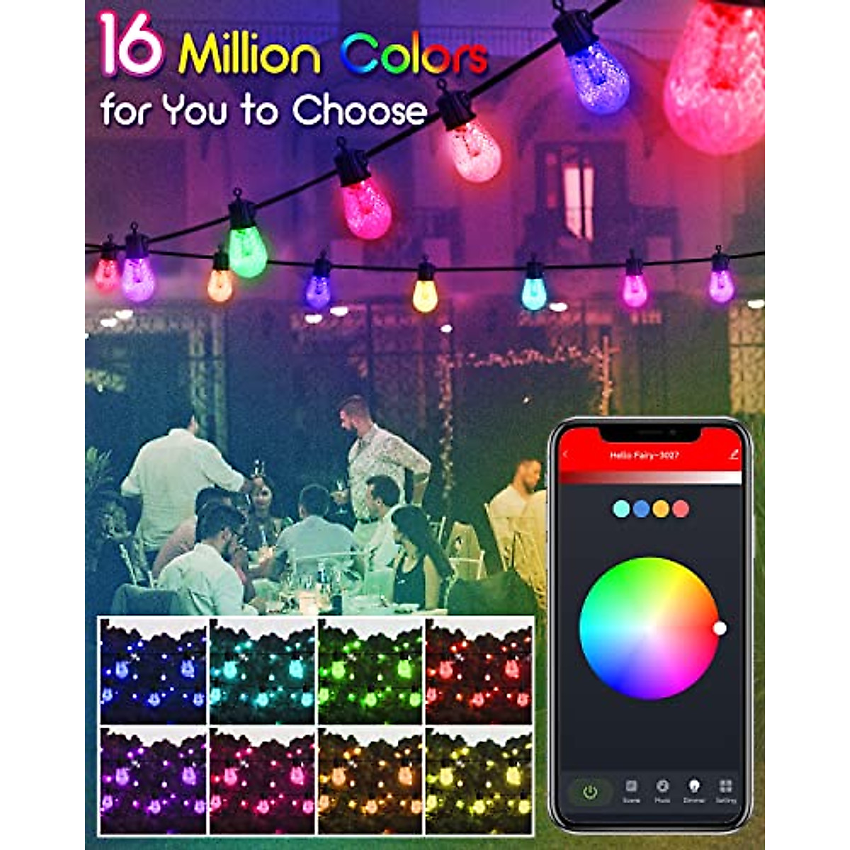 Solar Patio Lights Outdoor Waterproof, 48 FT Solar String Lights Dimmable, Timer, APP&Remote, String Lights for Outside Solar Powered Outdoor Solar String Lights for Yard, Backyard, Garden Decor