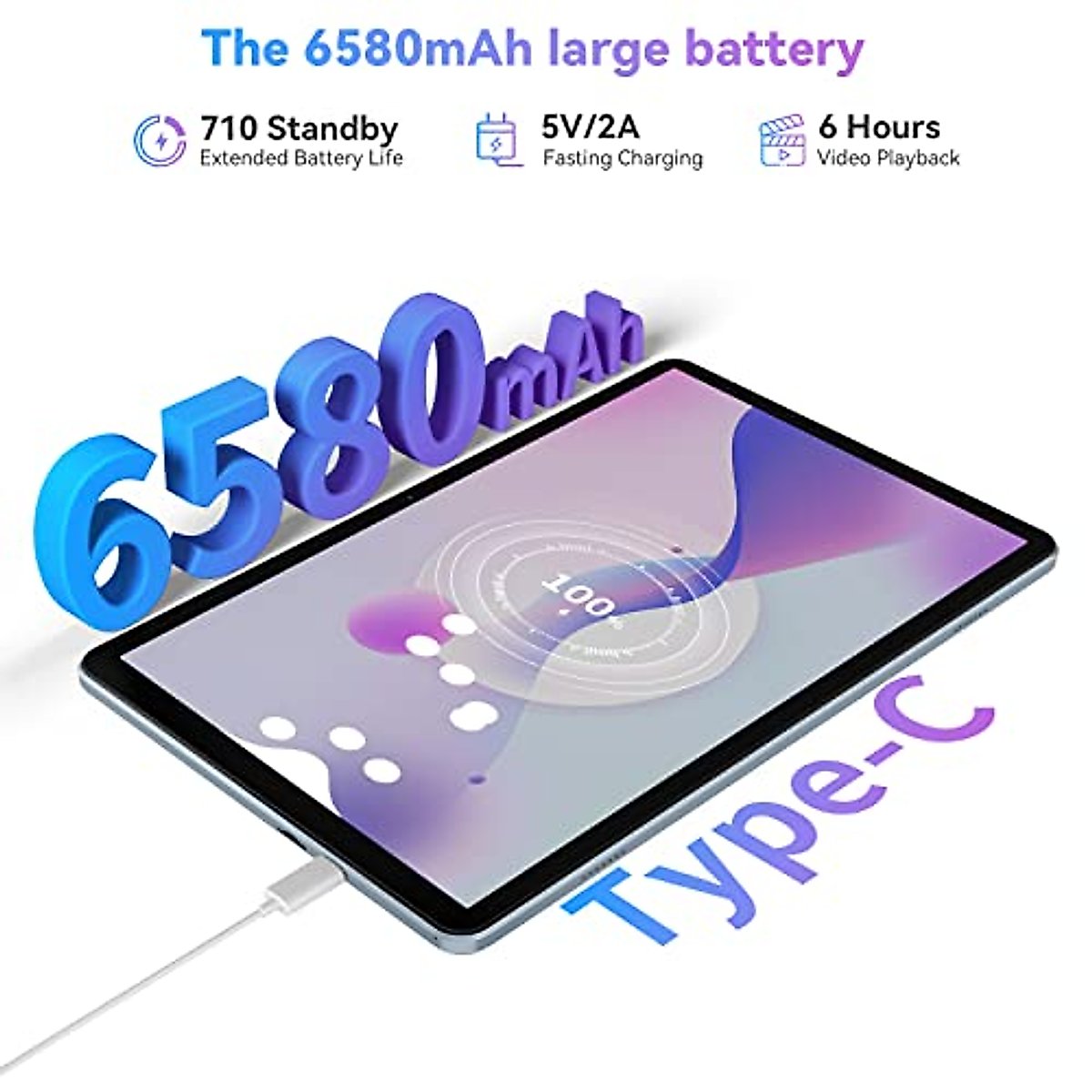 Blackview Tablet Android 12 Tab 8 WiFi Tablets 10.1 Inch 7GB(4+3 Expand) RAM+64GB/1TB ROM Quad Core Processor 6580mAh 1280×800 HD+IPS Display 13MP+8MP Daul Camera WiFi 6 BT 5.0 GMS Blue
