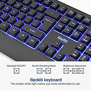 mafiti Computer Office Keyboard Wired USB 104 Keys Full Size Backlit Keyboards Compatible PC Laptop Desktop Windows