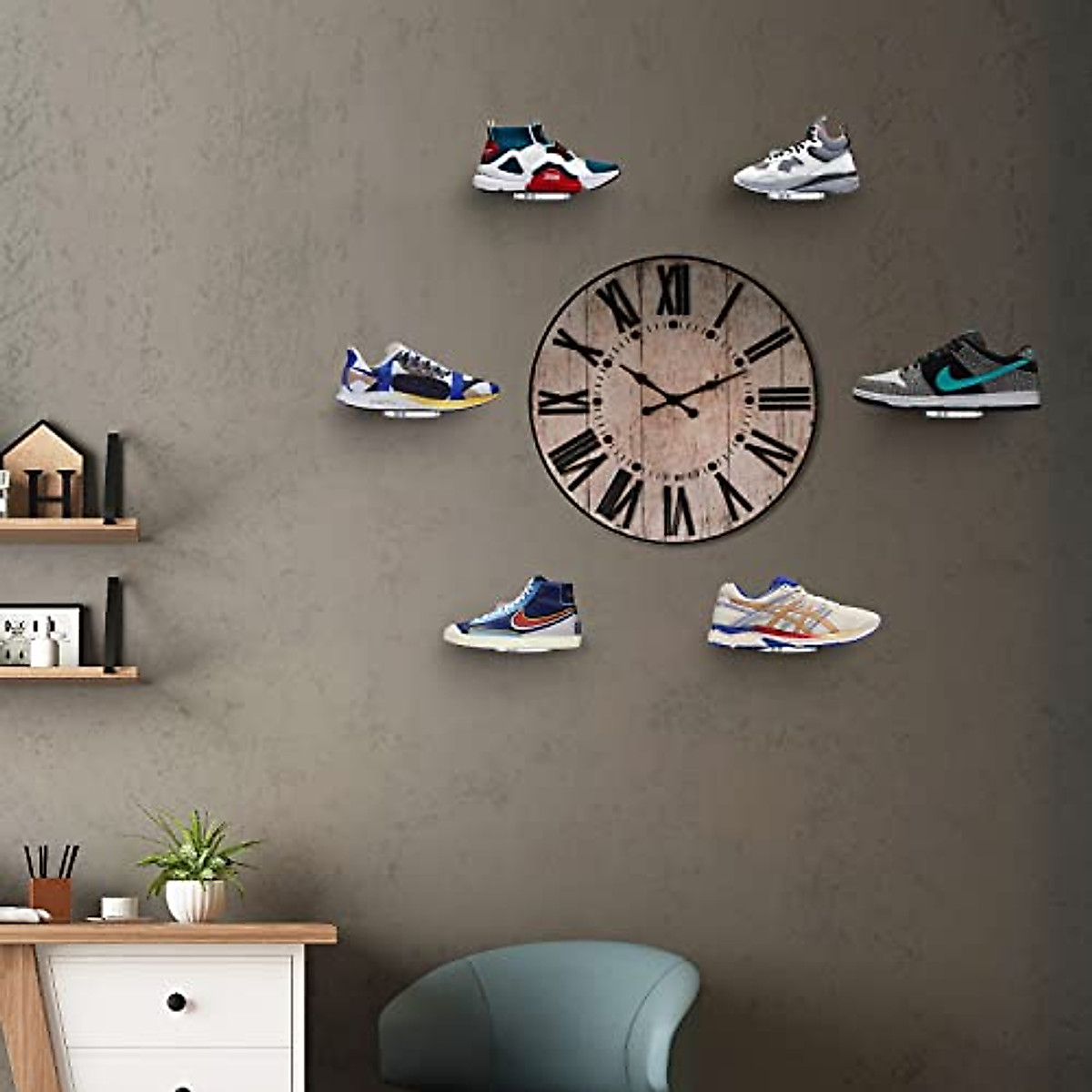 Acrylic Floating Clear Sneaker Shelves Wall Mount Set of 6 for Shoe Display，Floating Shoe Display Shelves for Bedroom, Gaming Room, Living Room，entrance hall