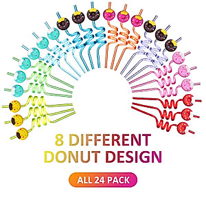 Donut Straws Party Favors for Donut Party Supplies,Donut Grow Up Theme Birthday with 2 Cleaning Brush (24 +2)