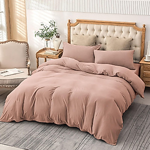 PURE ERA Jersey Knit Duvet Cover Set 100% T-Shirt Cotton Super Soft Comfy 3pc Bedding Set with Zipper Closure (New Petal Pink, King)