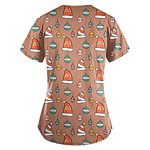 Nurse Uniforms for Women V-Neck Nurse Uniforms Stretch Quick-Drying Mock Wrap Scrubs with Pockets Shirt Stretch Short Sleeves Scrub Shirt(3-Ginger,Small)