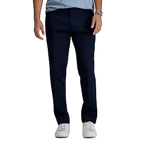 Haggar Men's Premium No Iron Khaki Straight Fit & Slim Fit Flat Front Casual Pant, Dark Navy Blue, 32W x 30L