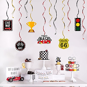 LINGTEER Race Car Two Fast Birthday Swirls Streamers - Let's Go Racing Happy 2nd Birthday Party Hanging Decorations Sign.