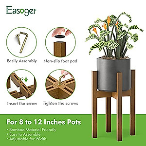 Plant Stand for Indoor Plants, Mid Century Modern Adjustable Bamboo Plant Stand Indoor Plant Holder Rack for Living Room, Balcony Fits 8,10,12 inch Pots Corner Plant Stand Easoger (1 Pack, Plant Stand Only)