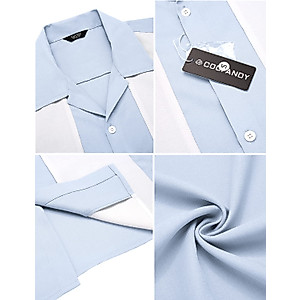 COOFANDY Men's Casual Button Down Shirts Retro Bowling Shirts Beach Wear Clothing Light Blue White