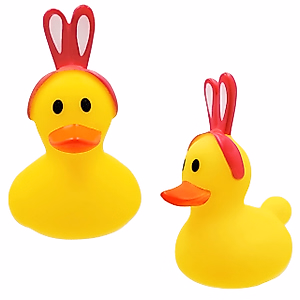 The Dreidel Company Happy Easter Rubber Duck Toy Bunny Rabbit Duckies for Kids Easter Eggs, Bath Birthday Gifts Baby Showers Summer Beach and Pool Activity, 2" (12-Pack)