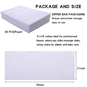 20 PCS Thick Massage Table Sheets Waterproof and Oil Proof Disposable SPA Bed Sheets Non-Woven Fabric Lash Bed Cover 31" X 70"(White)